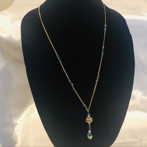 Jewelry | Nrt Aqua Blue And Gold Long Necklace | Poshmark